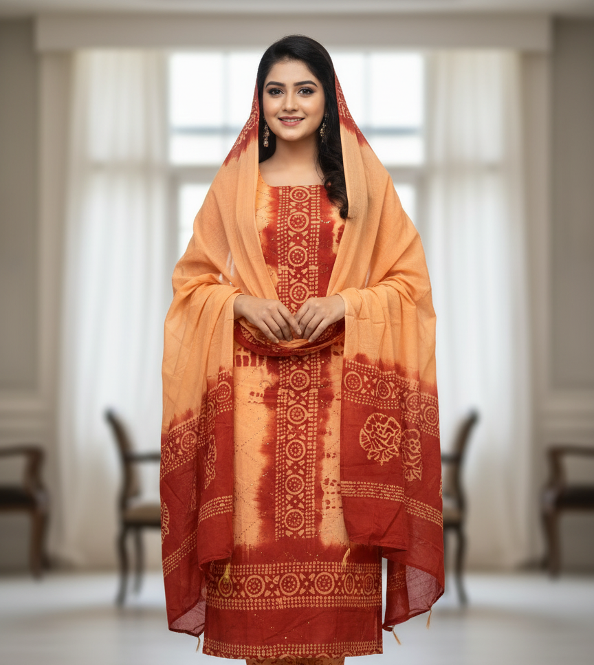 Bali Batik Full Body Sequence Work Three-Piece | Premium Embroidered ...